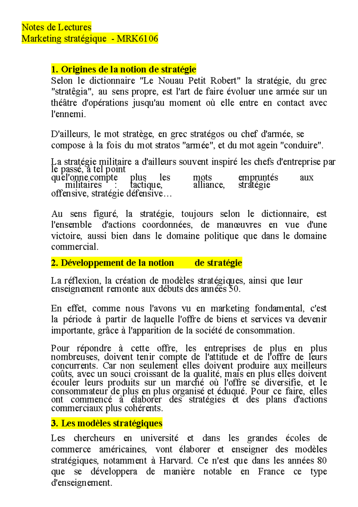 Marketing stratégique notes lec - Notes de Lectures Marketing ...