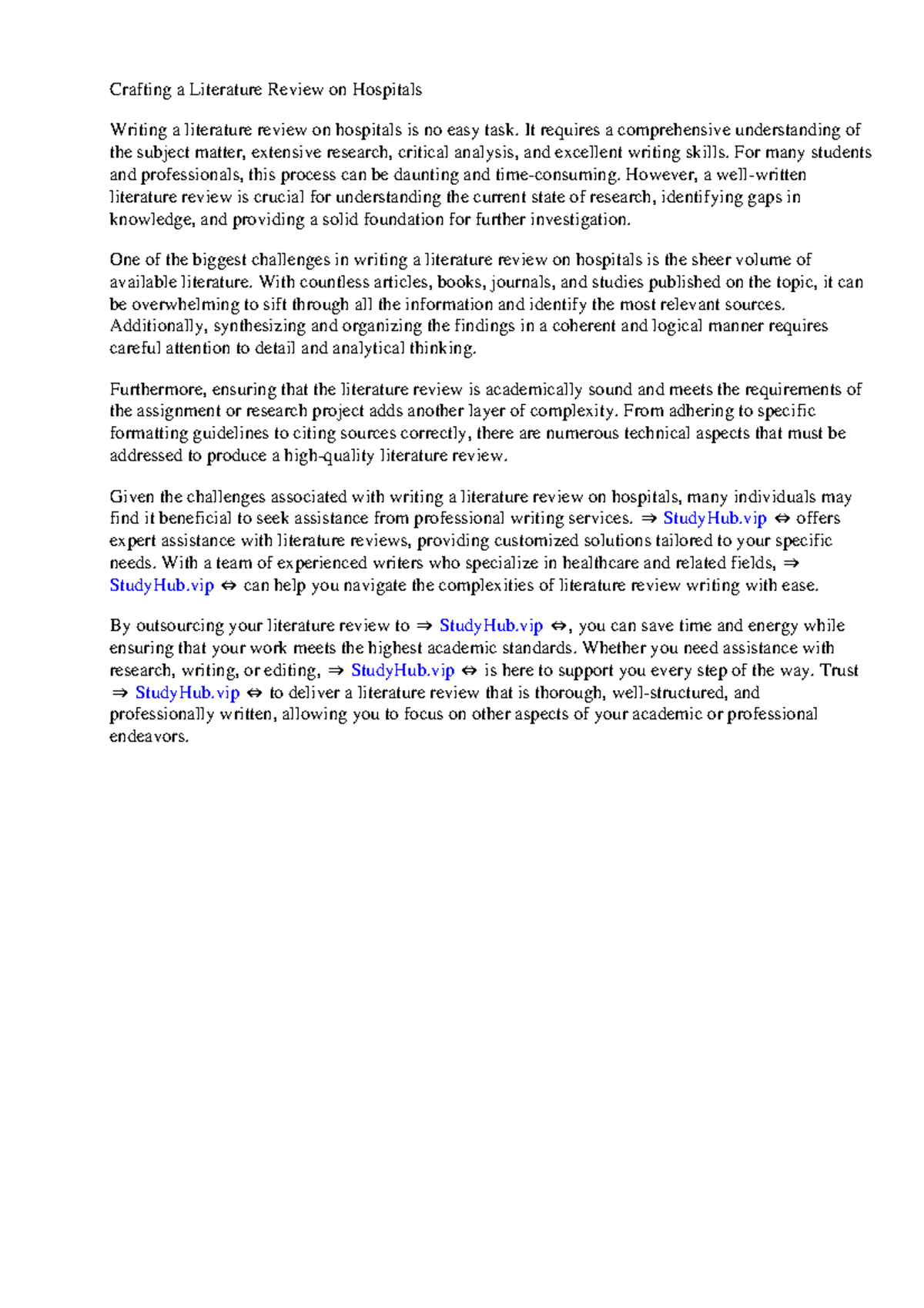 Literature Review Hospitals - Crafting a Literature Review on Hospitals ...