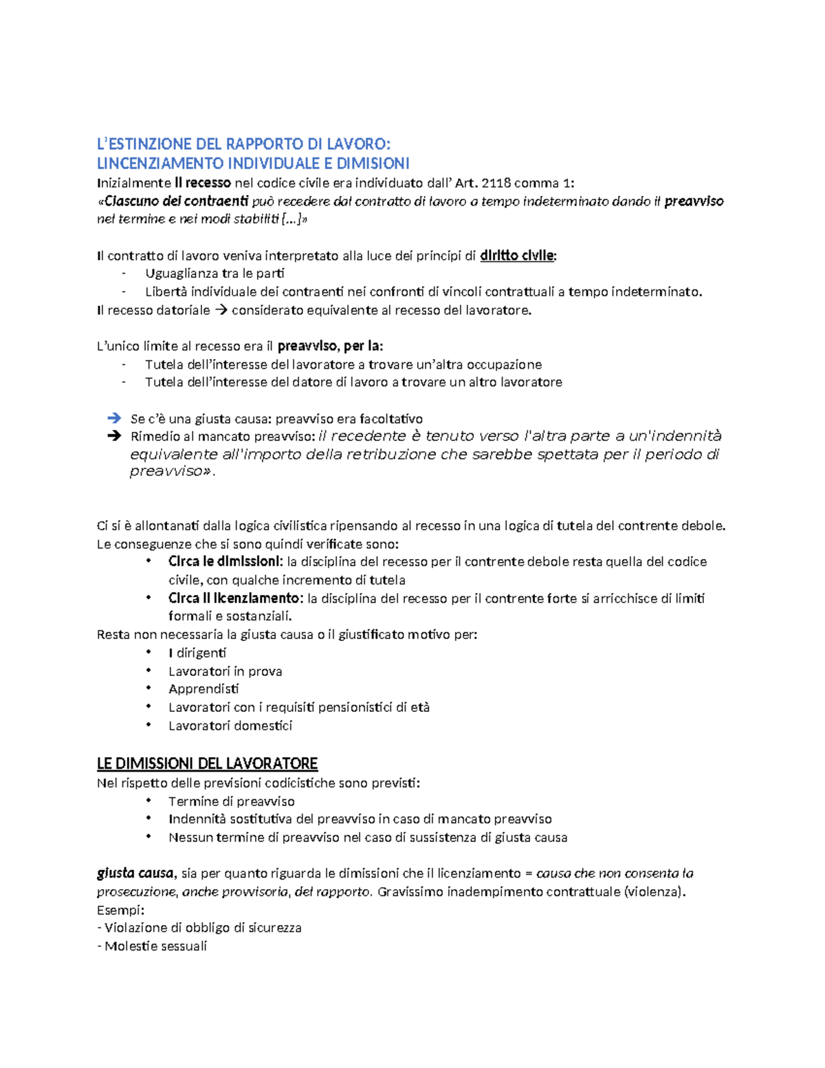 L'estinzione del rapporto - L’ESTINZIONE DEL RAPPORTO DI LAVORO ...