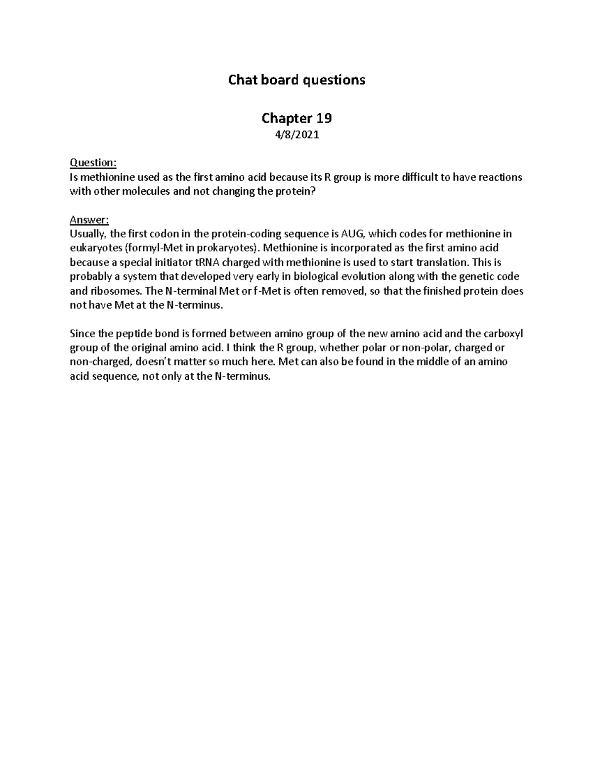 Chat questions & answers Chapter 19 part I 4 - Chat board questions ...