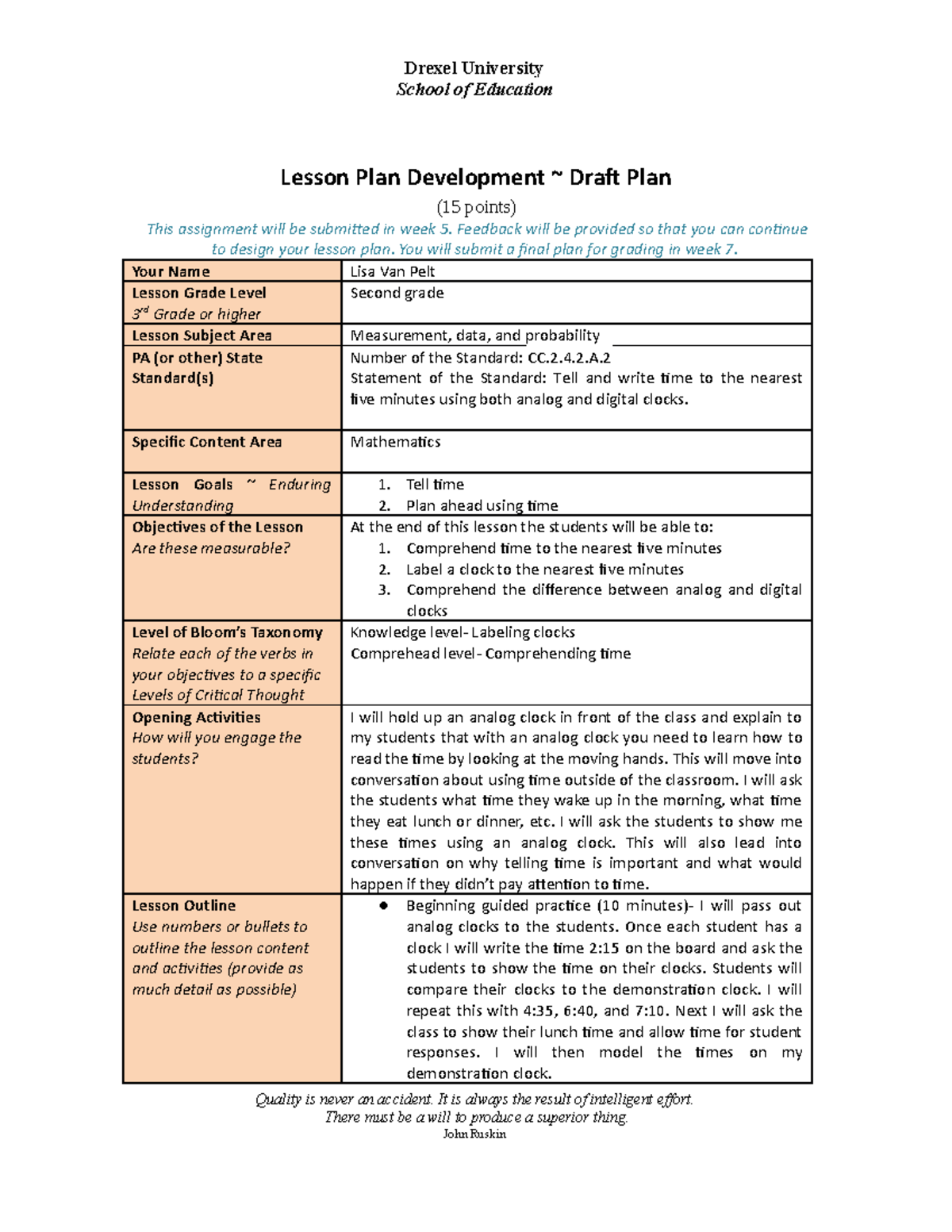 EDUC 305 Lesson Plan Development ~ Final Copy - Drexel University ...