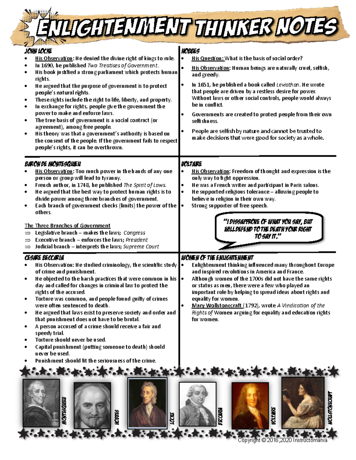 Enlightenment Thinkers Quote Match Activity Critical Thinking Common ...