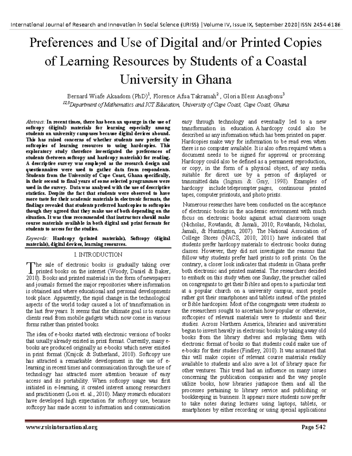 Preferences and use of digital and- or printed copies of learning ...