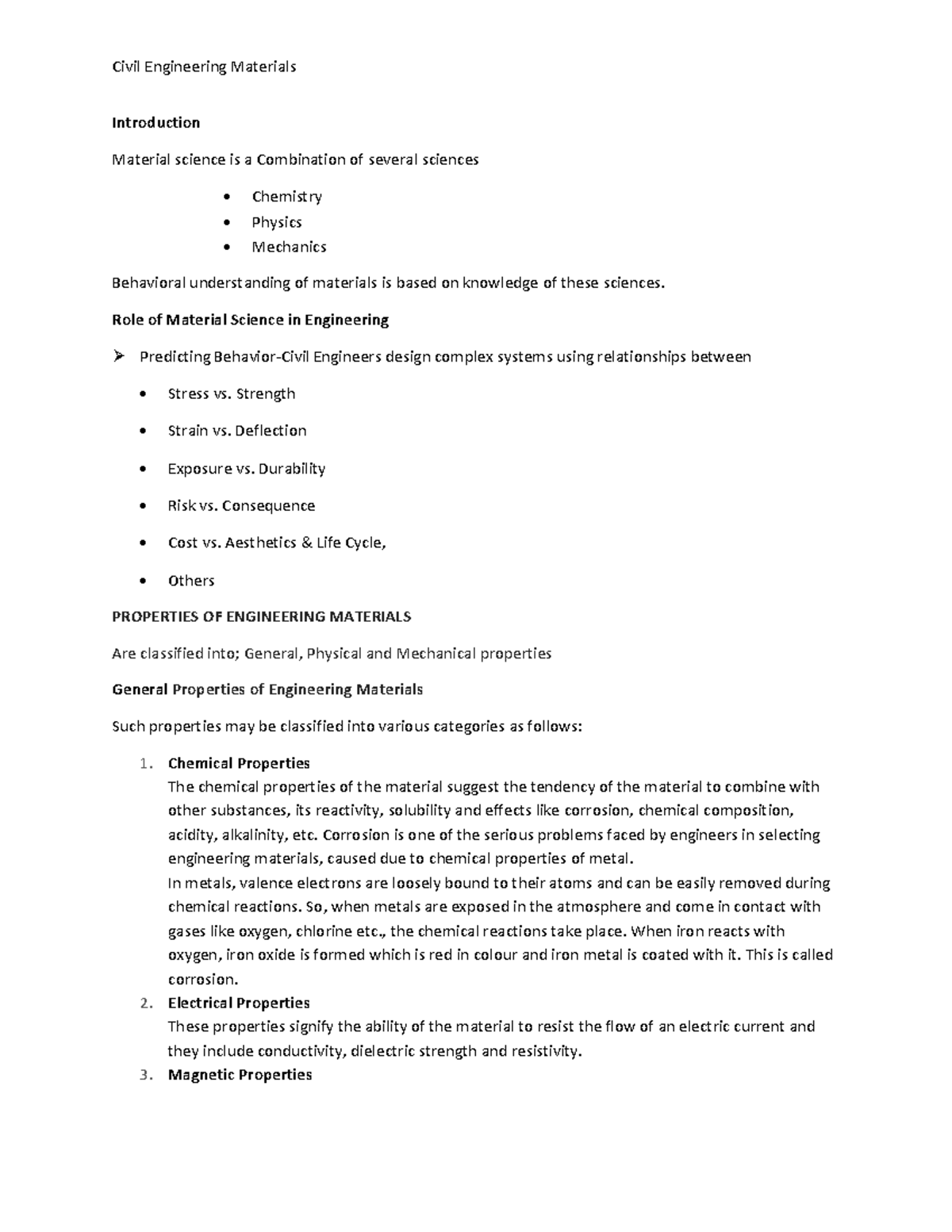 Civil engineering materials - Introduction Material science is a ...