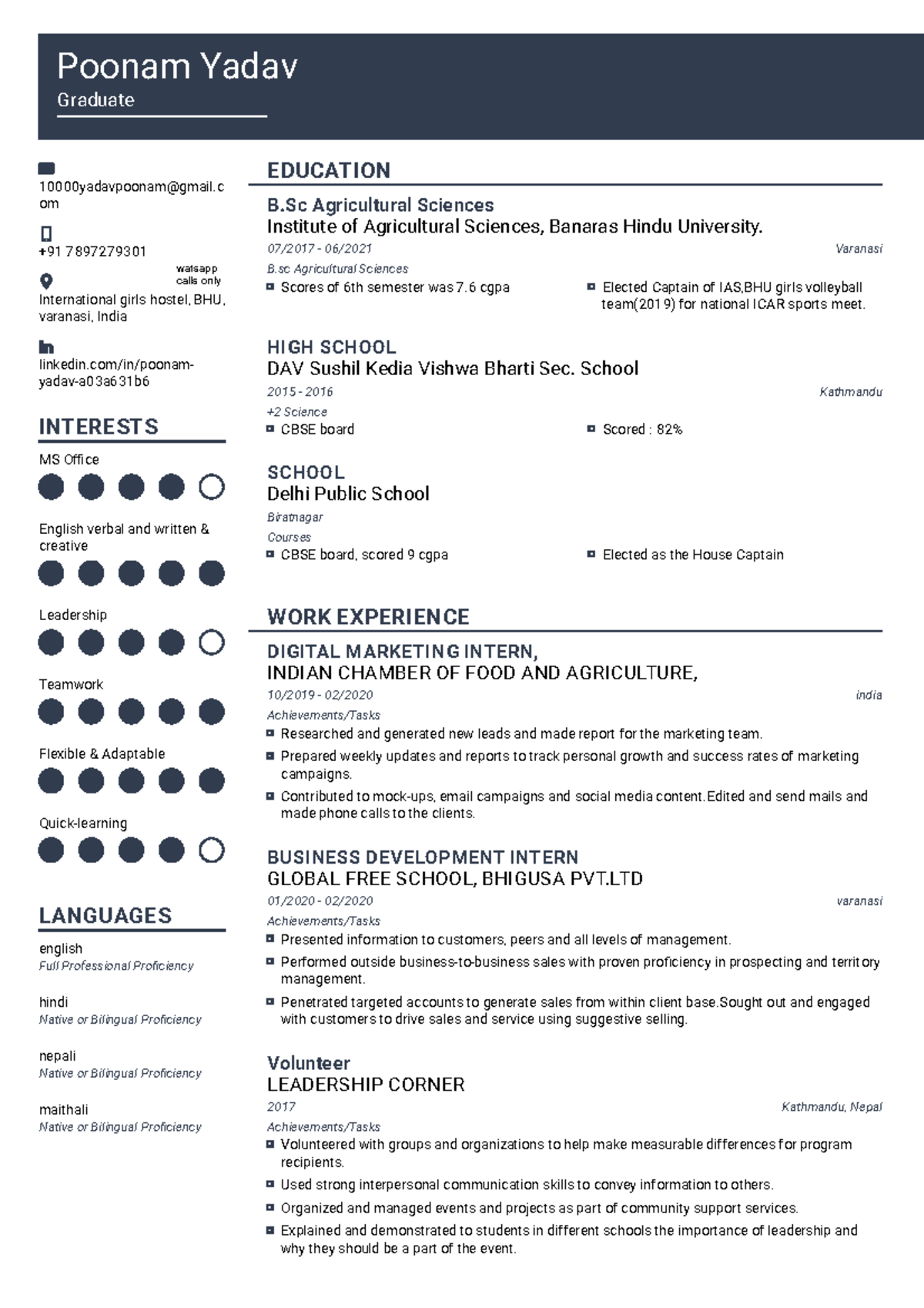 Resume 2021 - Poonam Yadav Graduate 10000yadavpoonam@gmail om +91 ...