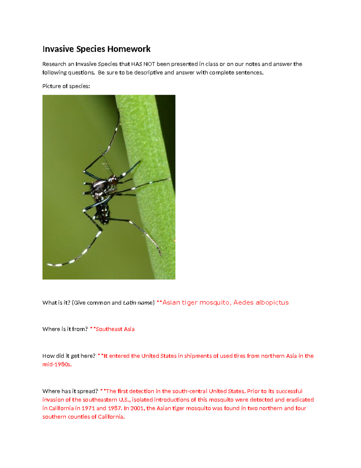 Invasive Species Homework New - Invasive Species Homework Research an ...