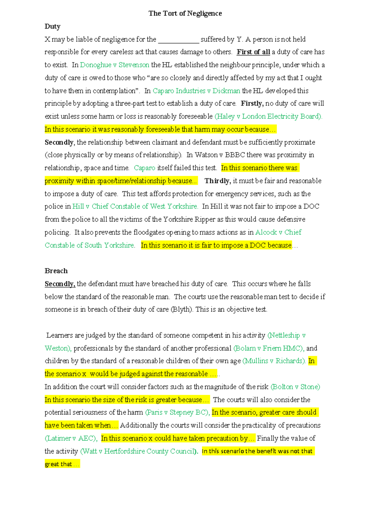 Tort of Law Answer - tort - The Tort of Negligence Duty X may be liable ...