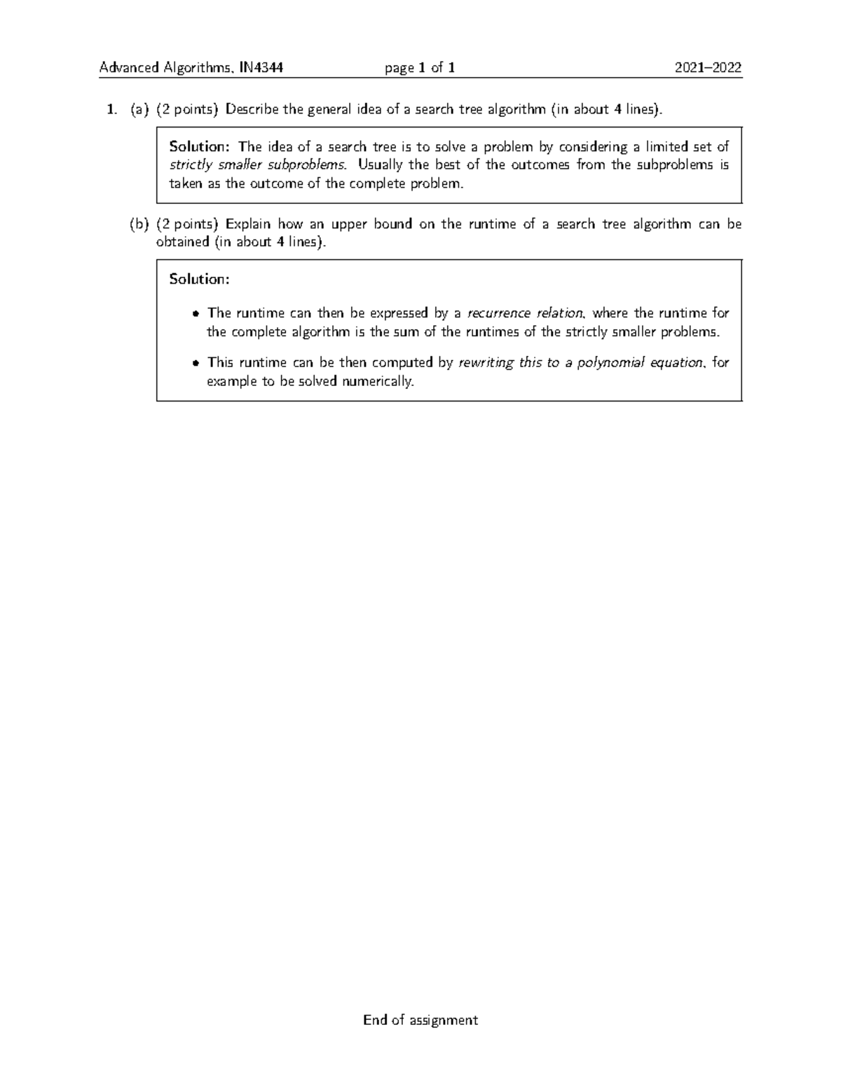 2 bst answers - Advanced Algorithms, IN4344 page 1 of 1 2021– (a) (2 points) Describe the ...
