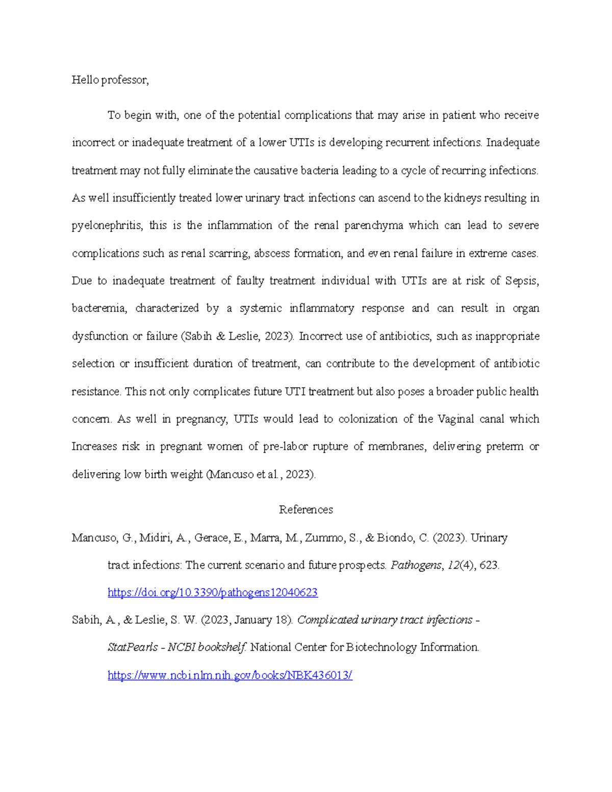 Hello professor - Information to help student with their assignments ...