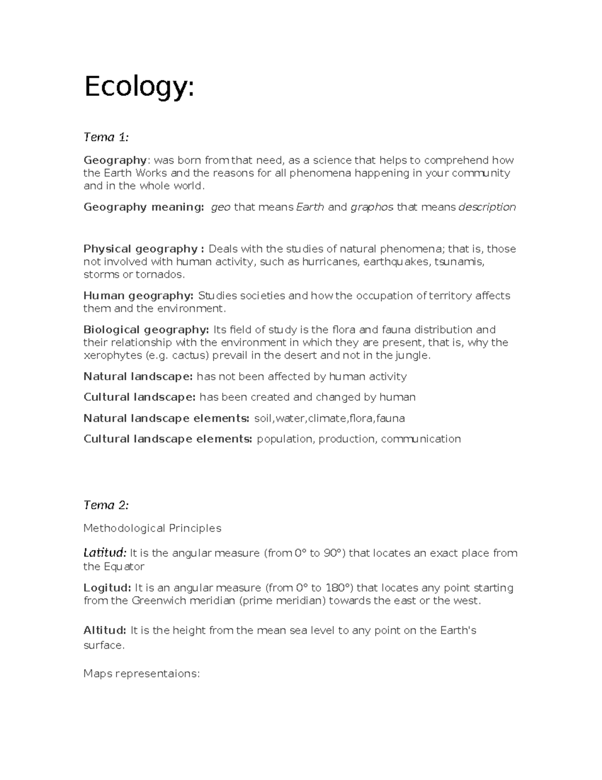 Ecology Study Guide - Ecology: Tema 1: Geography: was born from that ...