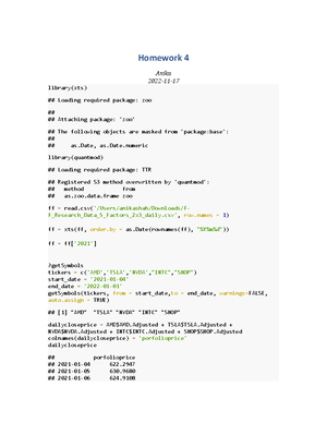 HW 3 Final - assignment 3 - HW Anika Shah 10/28/ Fama-French 5-factor Model The theory Ri − Rf ...