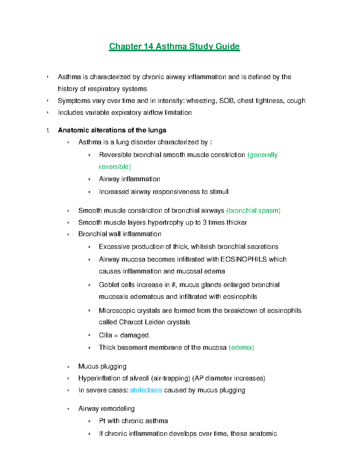 Chapter 14 Asthma Study Guide - Chapter 14 Asthma Study Guide Asthma is ...