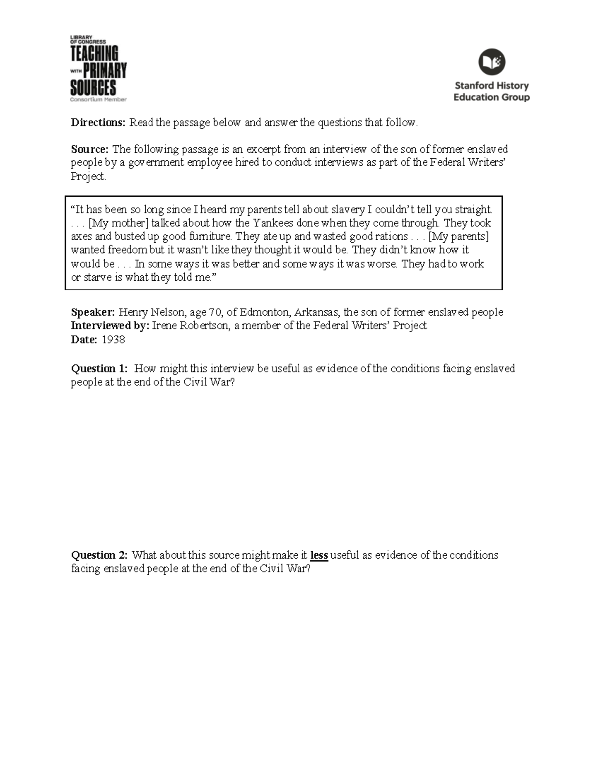 Civil War Doc 3 - Directions: Read the passage below and answer the ...