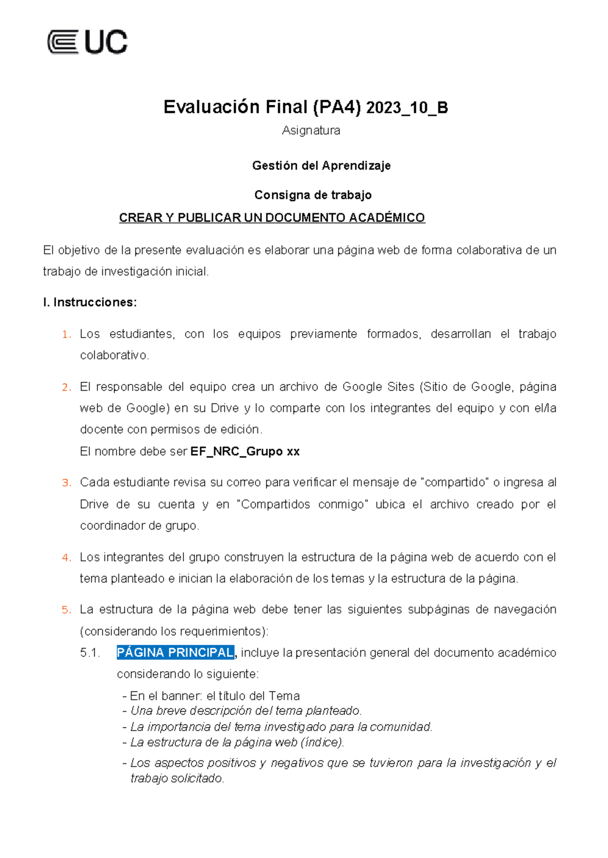Evaluación final 2023 10 B (5)gestion - Evaluación Final (PA4) 2023_10_B Asignatura Gestión del ...