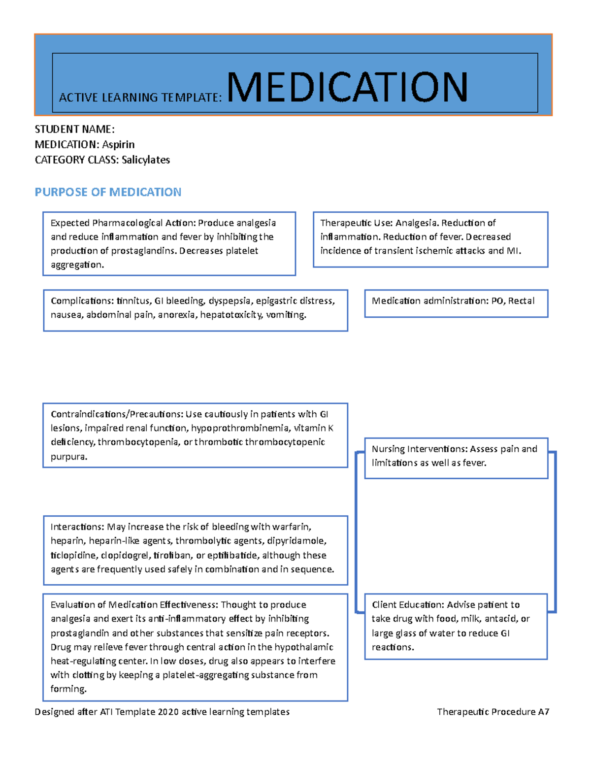 3-4 ALT Medication Thur VOE 2-Aspirin - STUDENT NAME: MEDICATION ...