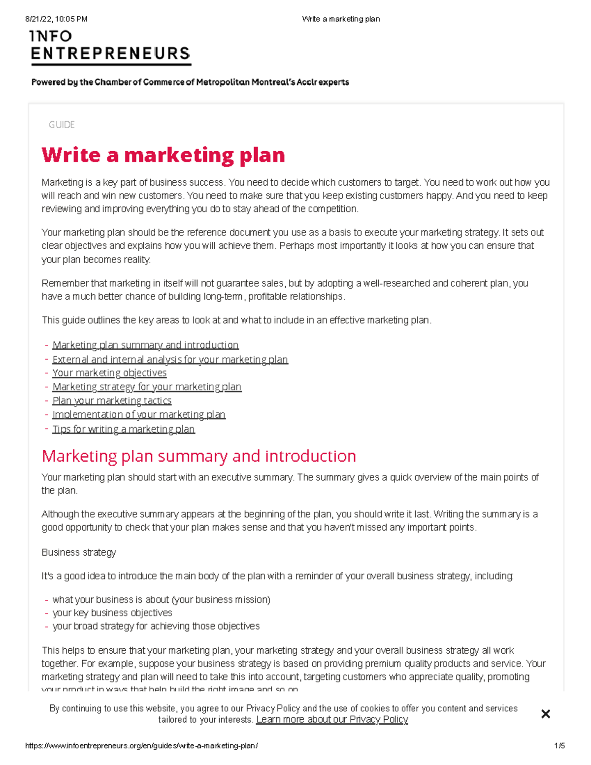 Write a marketing plan - GUIDE Write a marketing plan Marketing is a ...