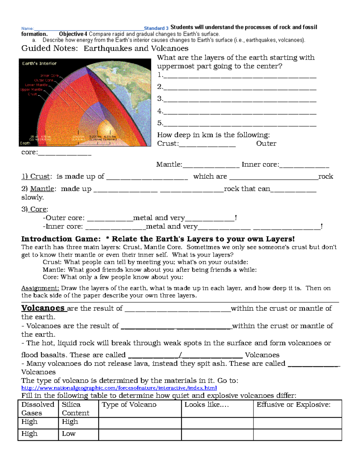 Earthquake - worksheet - Name ...