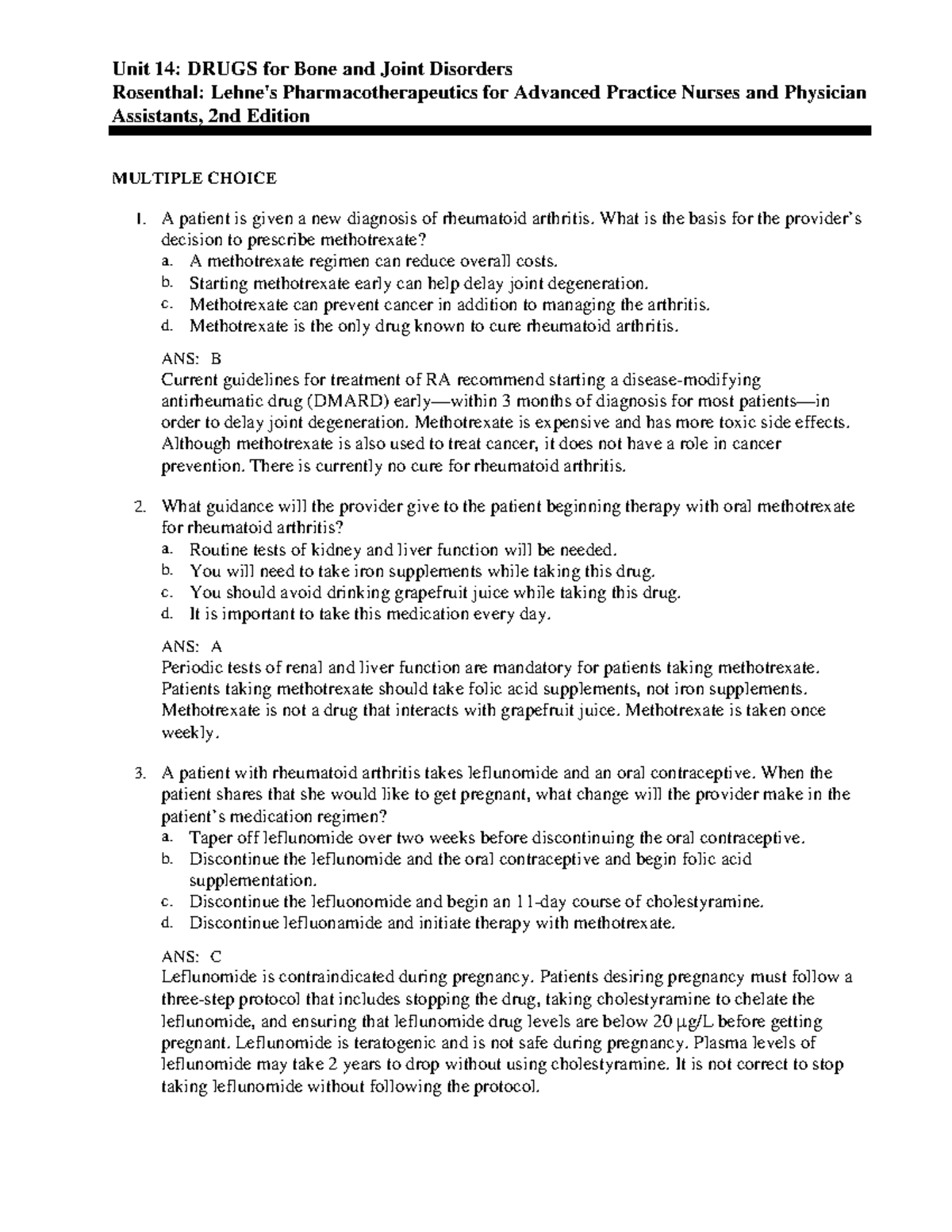 Chapter 14 Bone & Joint Disorders TEST BANK - Unit 14: DRUGS for Bone ...