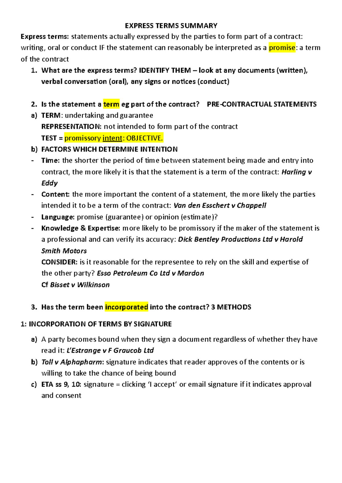 Express Terms Summary - EXPRESS TERMS SUMMARY Express terms: statements ...