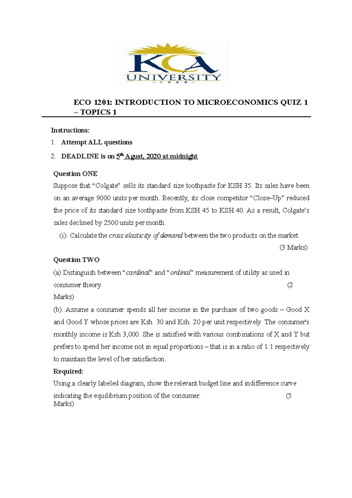 Introduction to Micro Economics.pdf - ECO 1201: INTRODUCTION TO ...