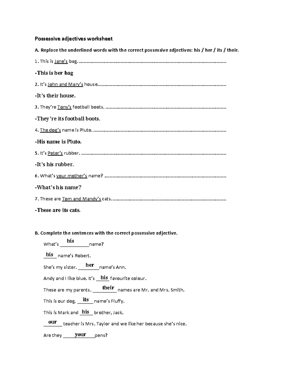 2 Possessive adjectives worksheet week 1 - Possessive adjectives ...