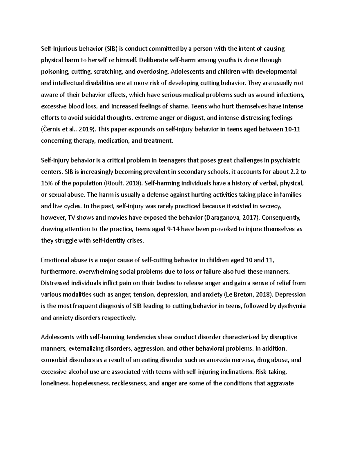 The personal development of a child with a disability - Self-Injurious ...