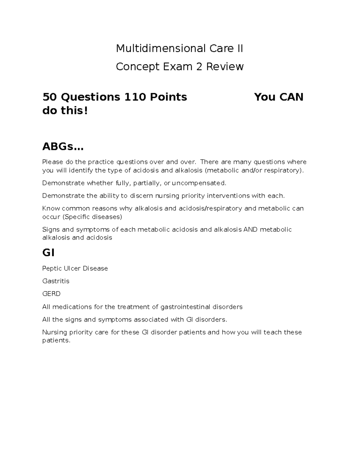 Multidimensional Care II Exam Two Concept Guide - Multidimensional Care ...