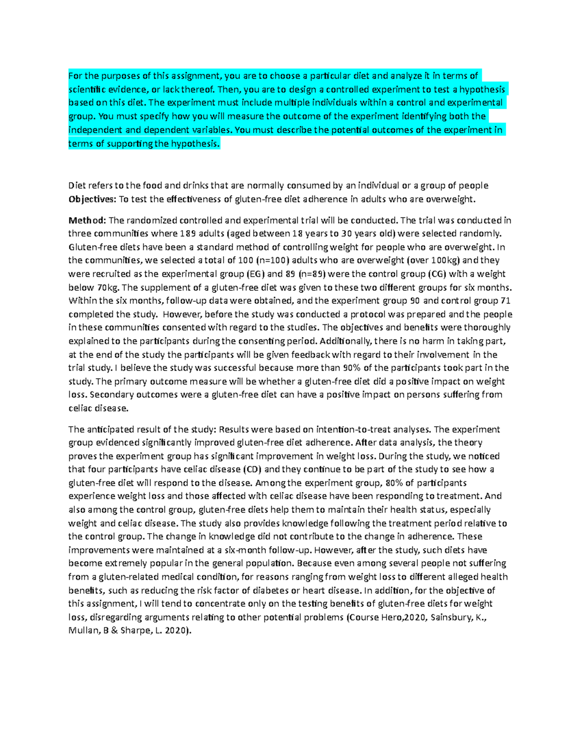 Biol 1301 Written Assignment Unit 1 For The Purposes Of This Assignment You Are To Choose A