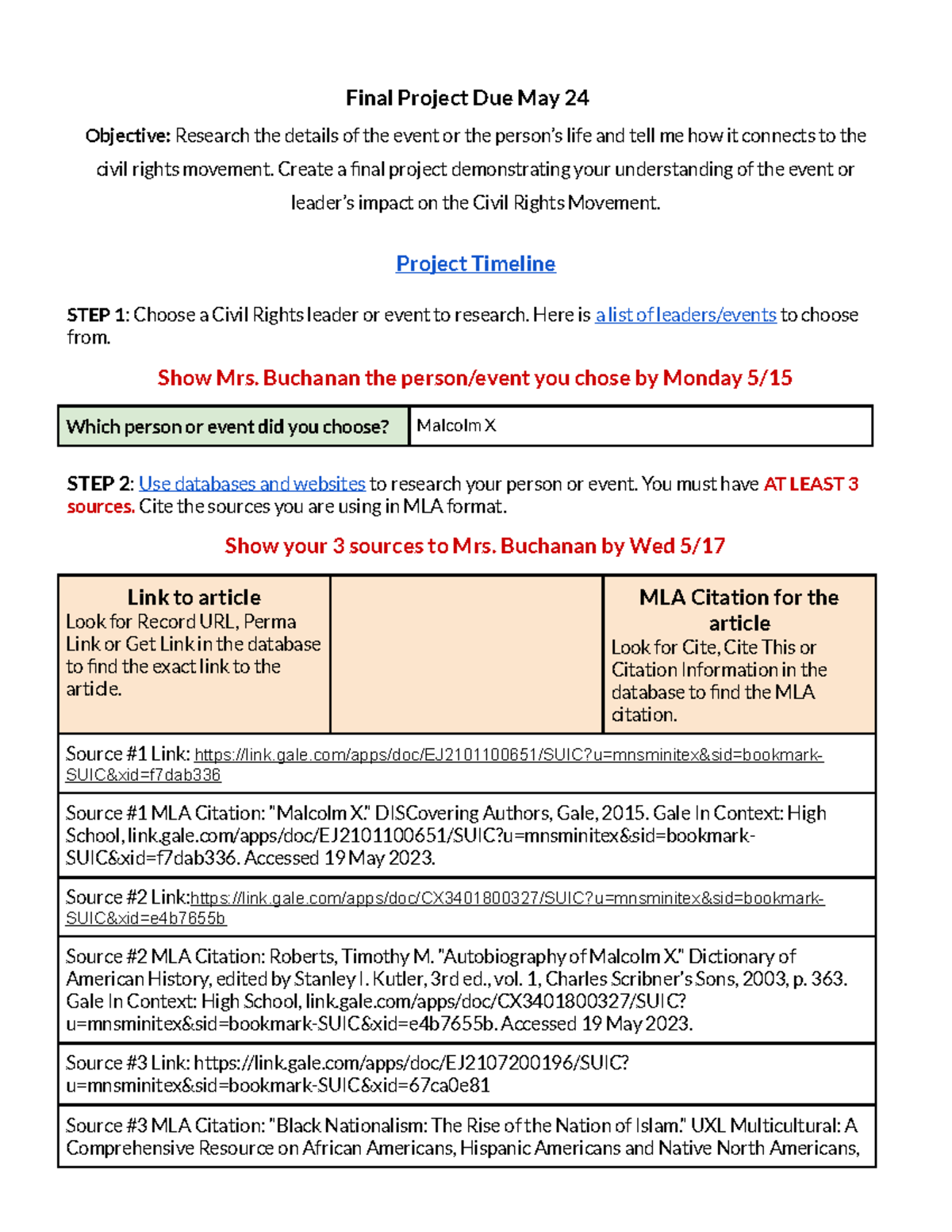 Copy of Final Project Assignment- in person - Final Project Due May 24 ...