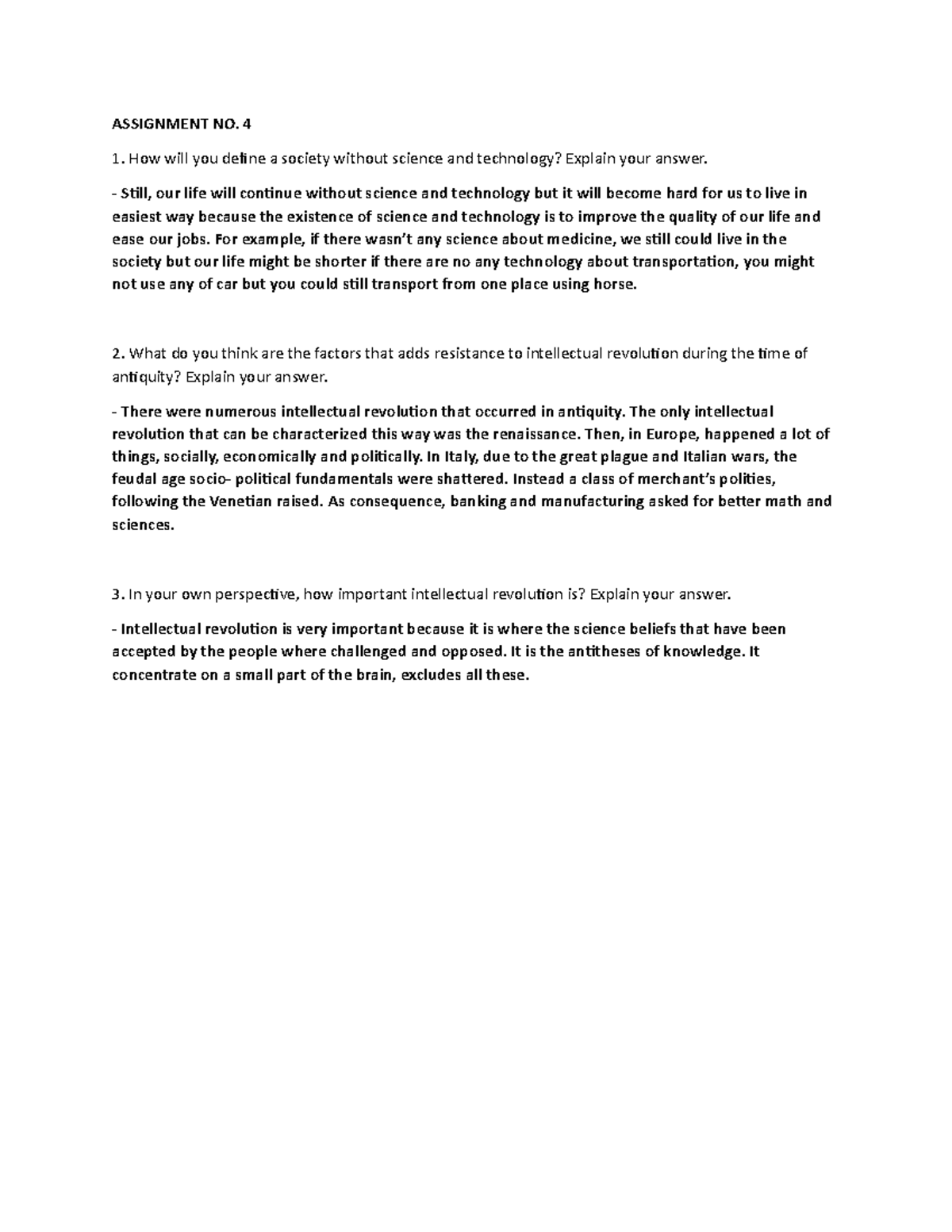 GE STS Module 4 LA Assignment - ASSIGNMENT NO. 4 How will you define a society without science ...