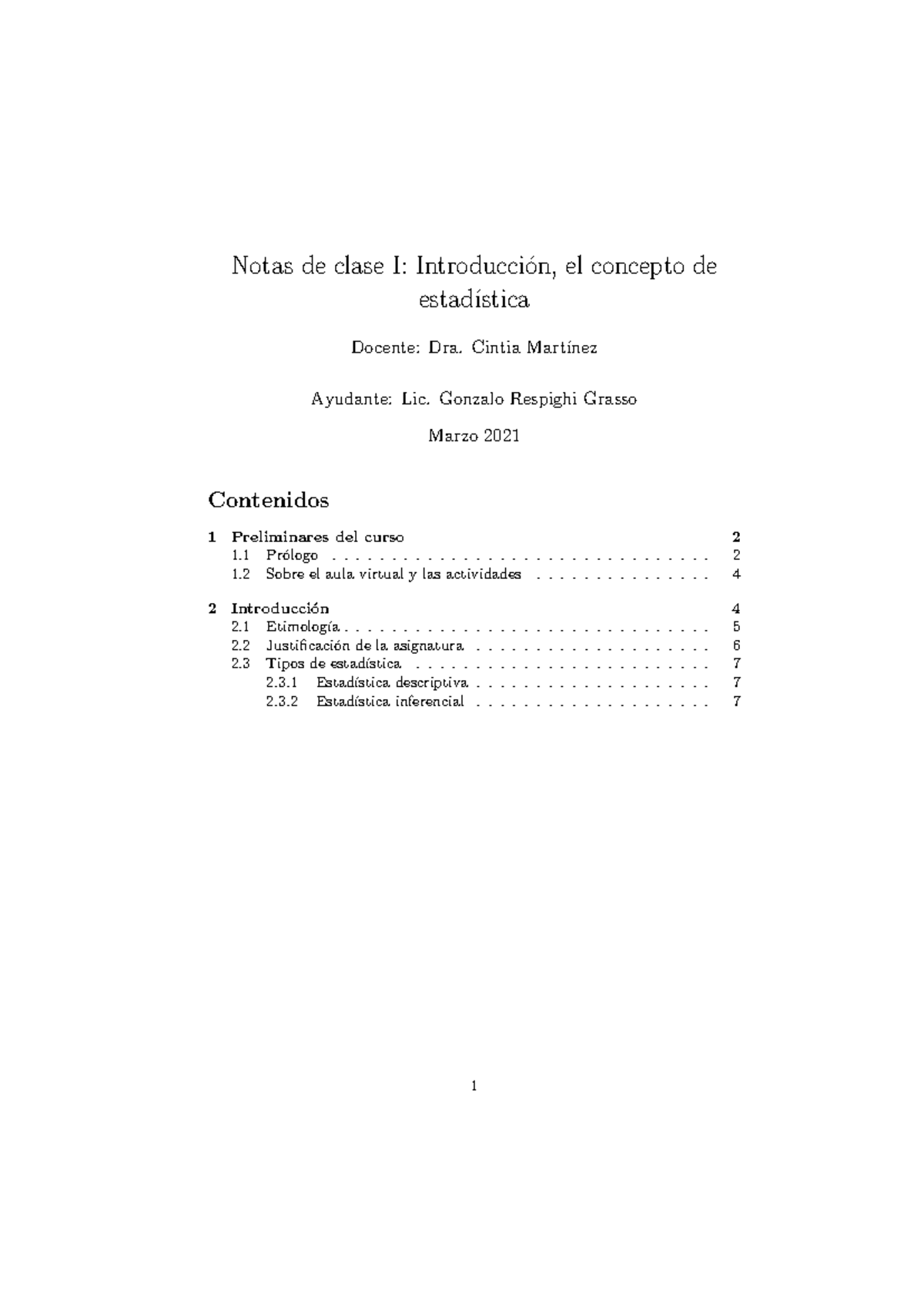 Notas de clase I Introducci n el concepto de estad stica - Notas de clase I: Introducci ́on, el ...