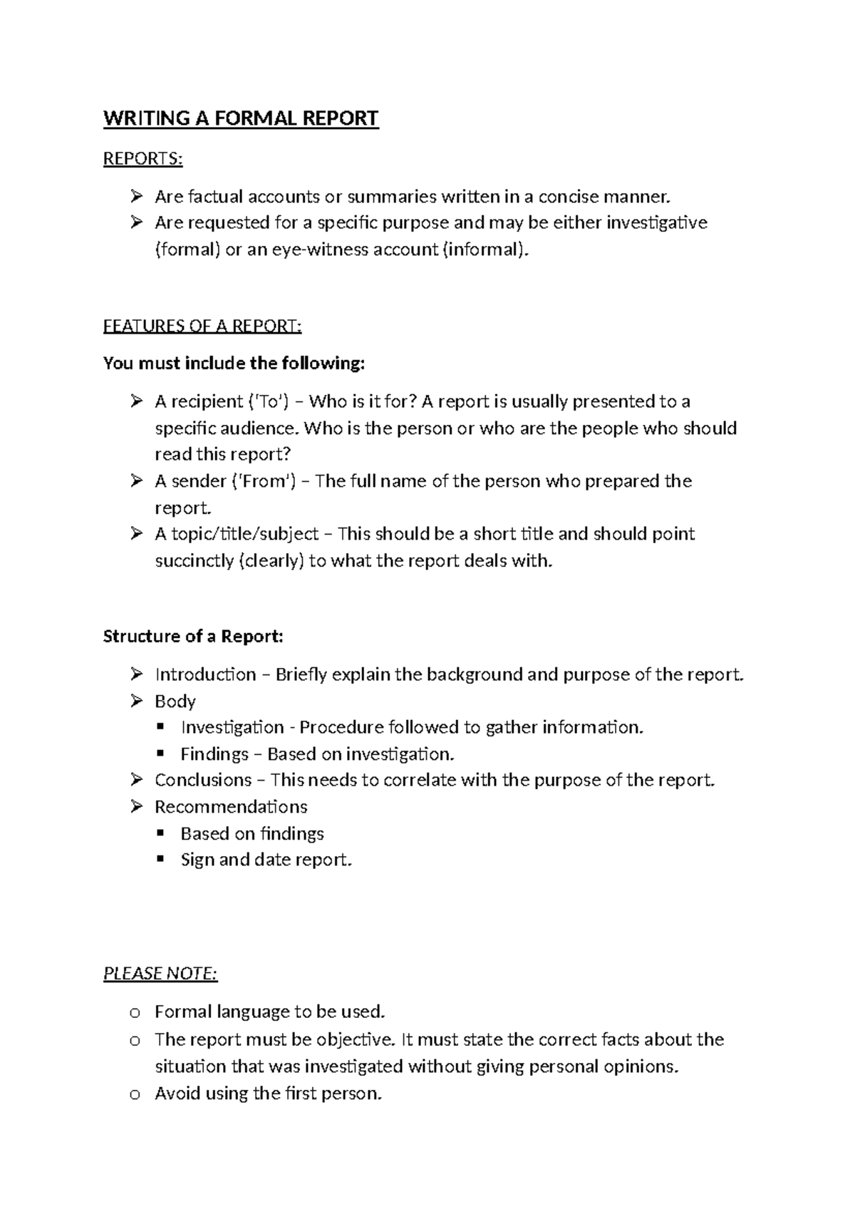 Formal Report - WRITING A FORMAL REPORT REPORTS: Are factual accounts or summaries written in a ...