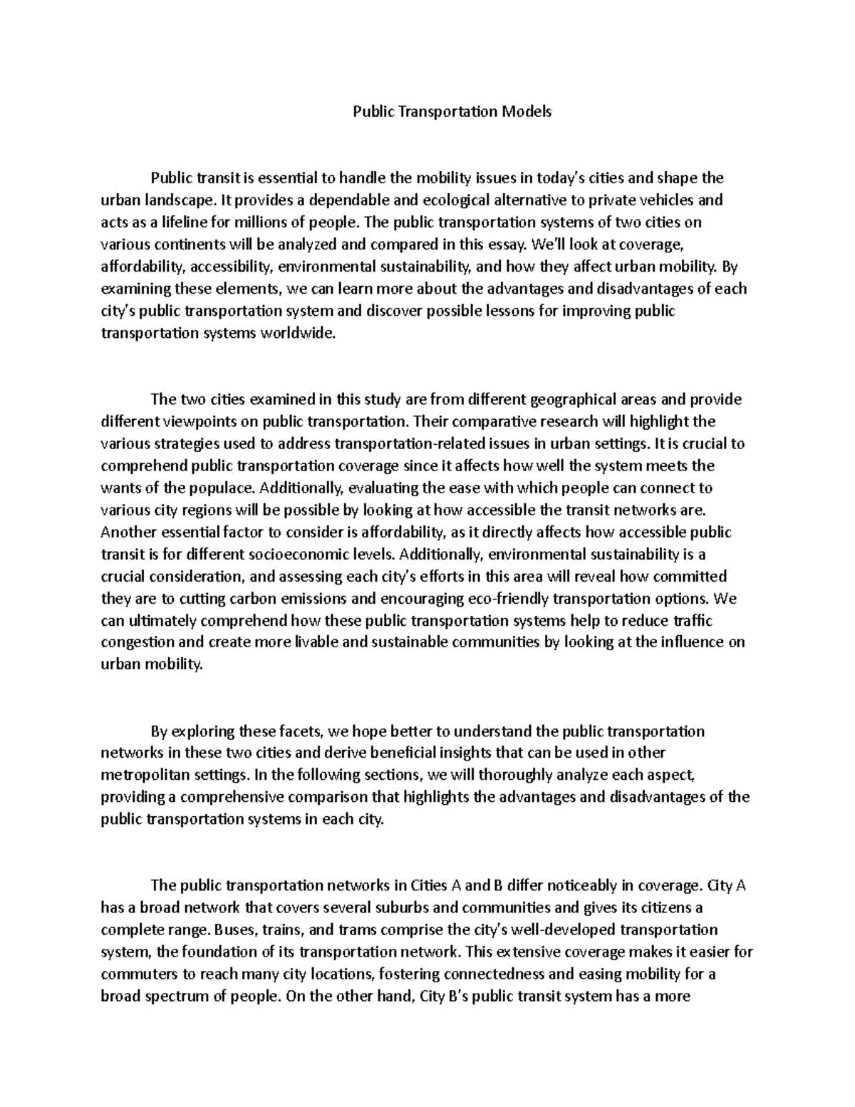 Public Transportation Models - Studocu