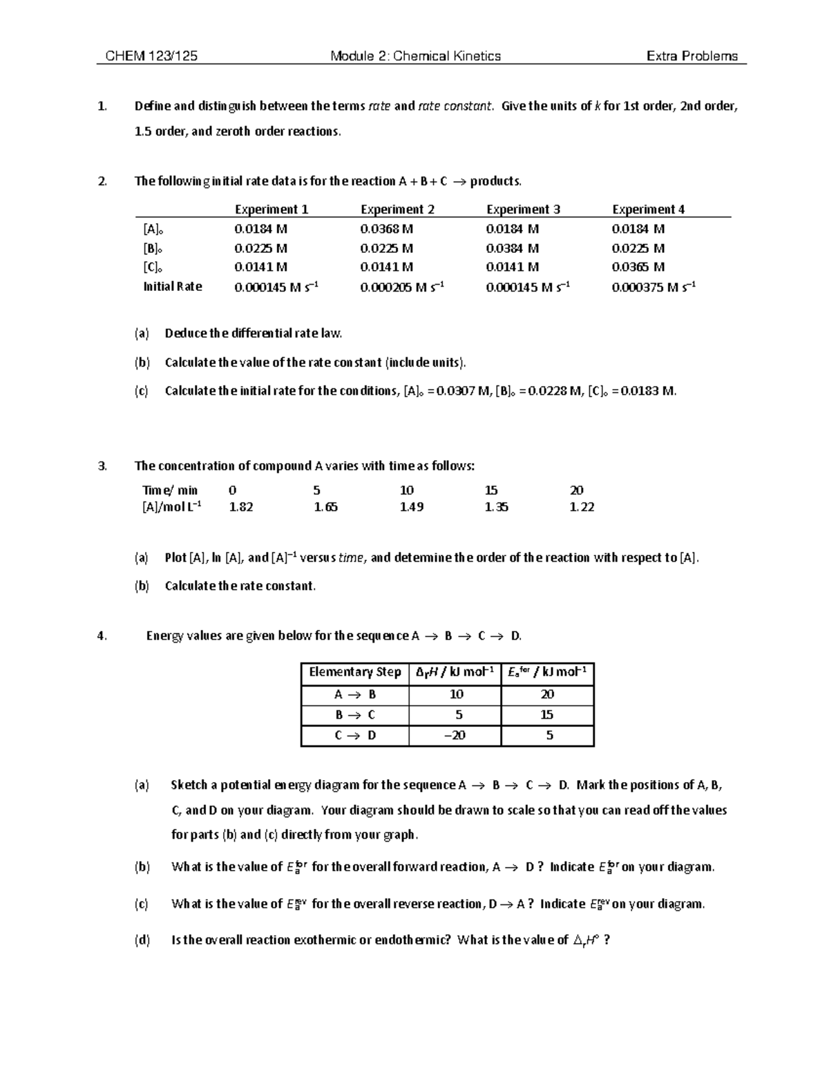 Module 2 Extra Practice - 1. Define and distinguish between the terms rate and rate constant ...