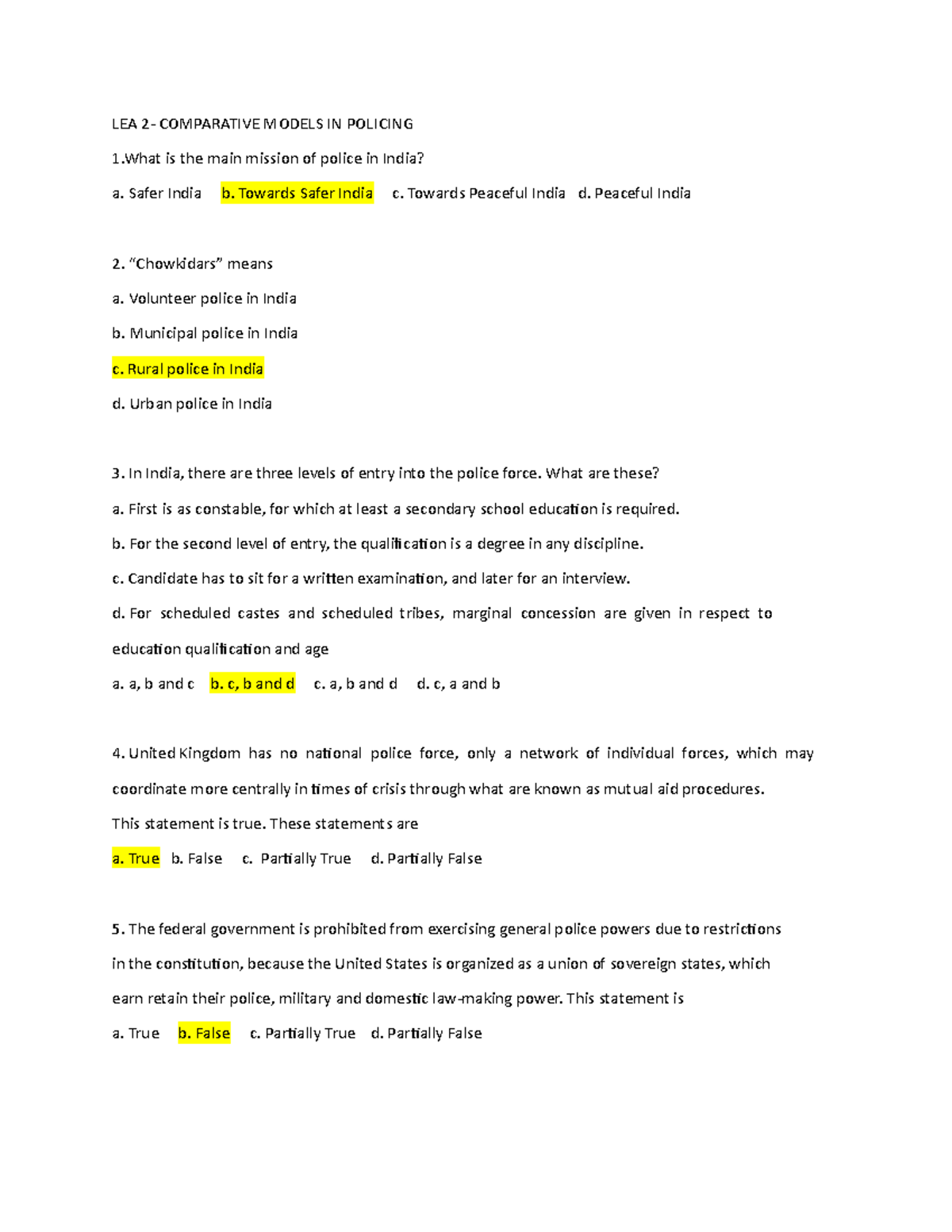 LEA 2 Review Materials FOR Final EXAM LEA 2 COMPARATIVE MODELS IN