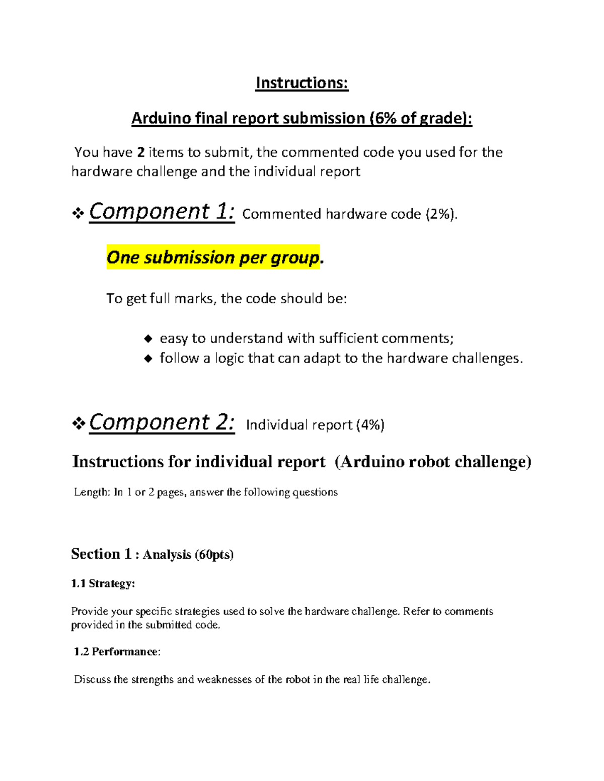 Report Instructions - Instructions: Arduino final report submission (6% ...
