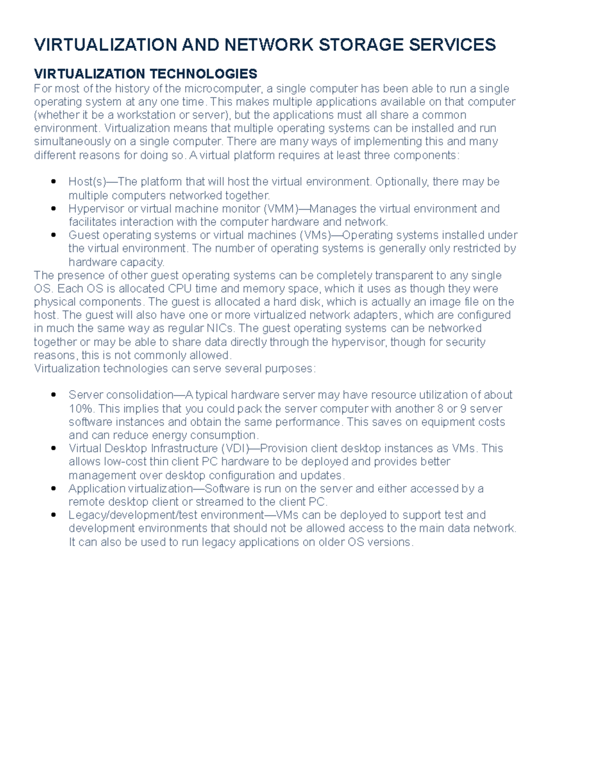 Virtualization and Network Storage Services - Bachelor of Science in ...