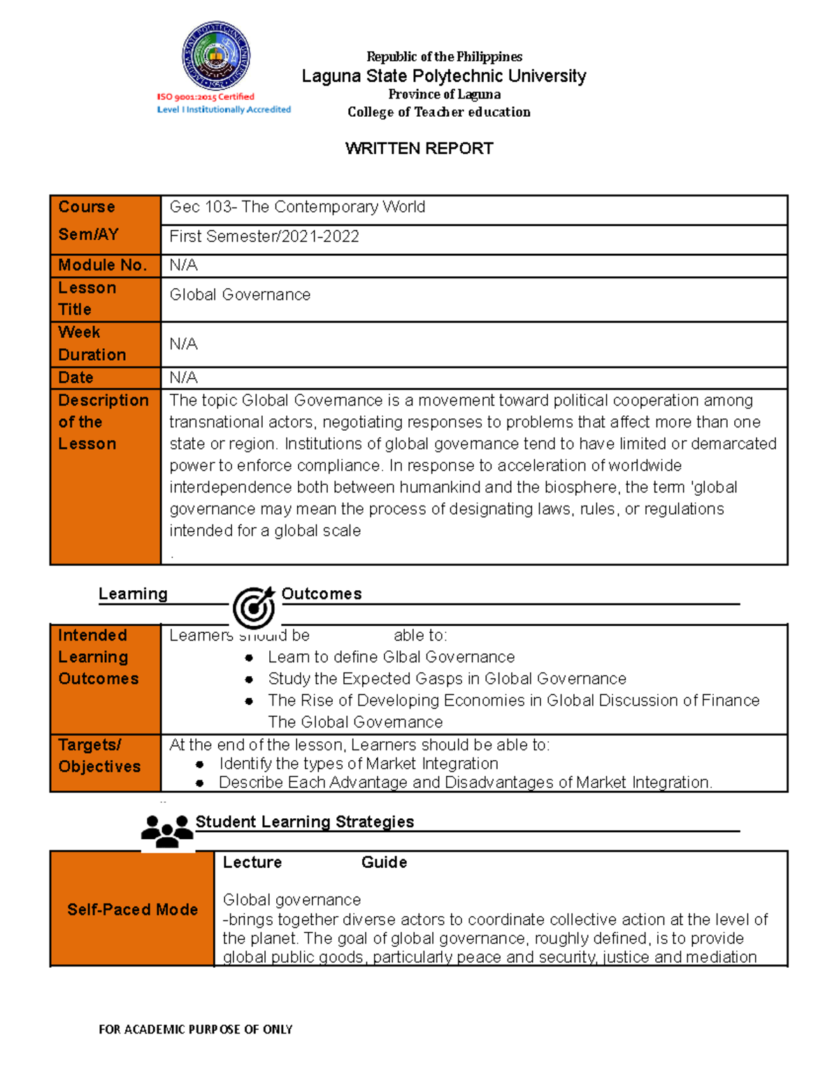 Gec-103 Written-Report Template BPED1A - Laguna State Polytechnic ...