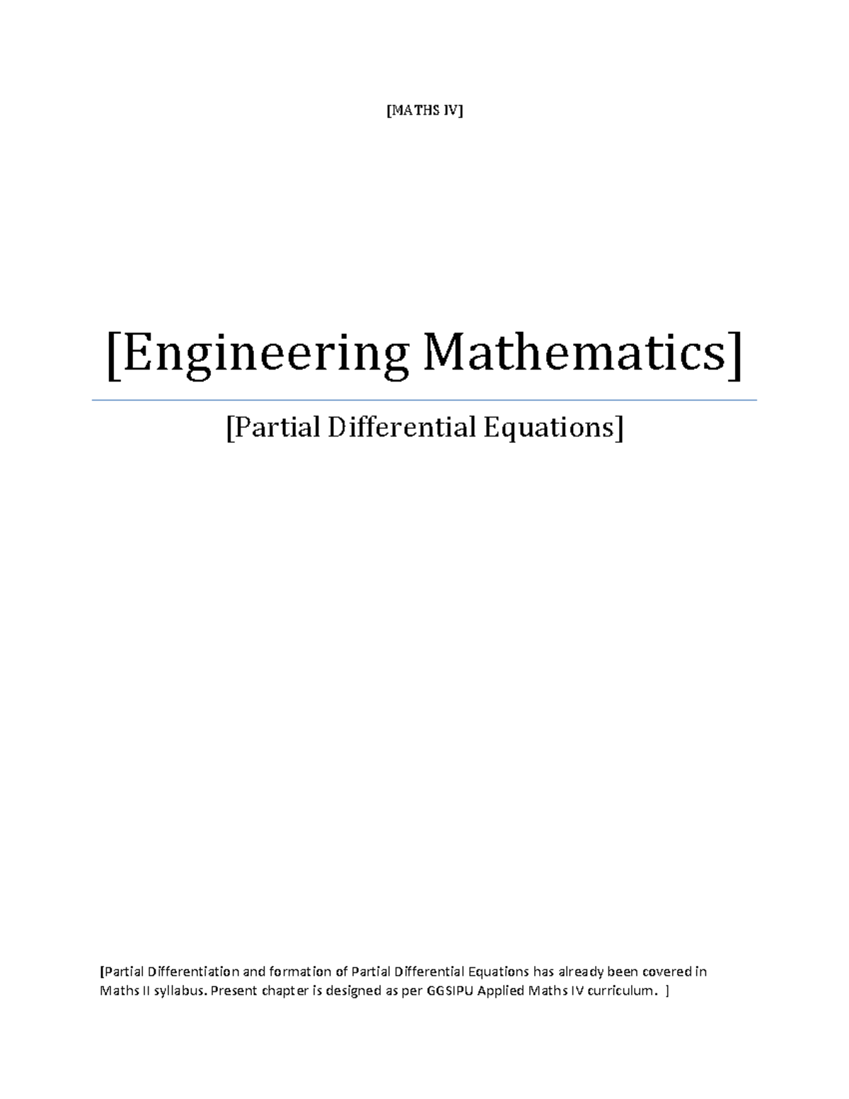 Partial Differential Equations Maths Iv Engineering Mathematics 0531