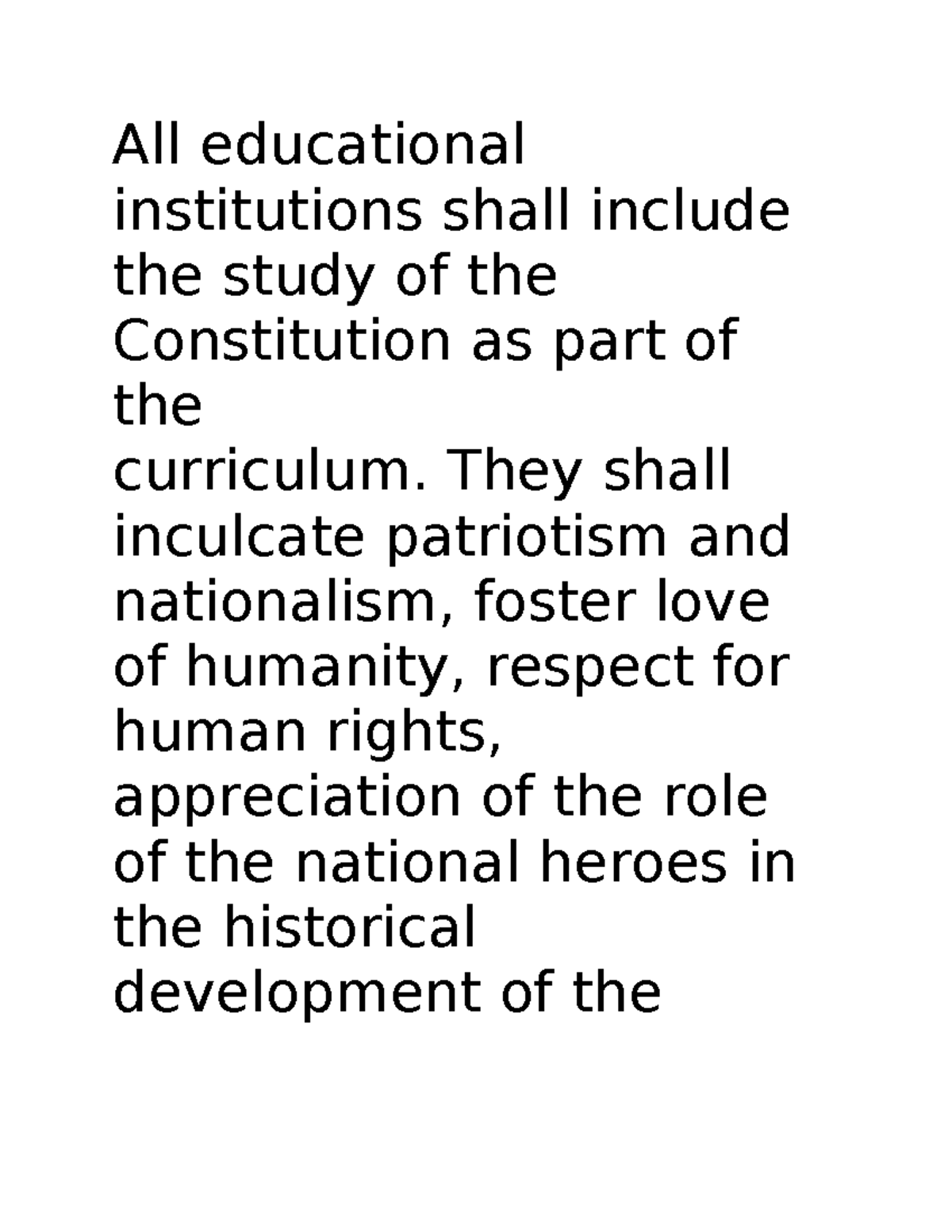 Reaction paper - All educational institutions shall include the study ...