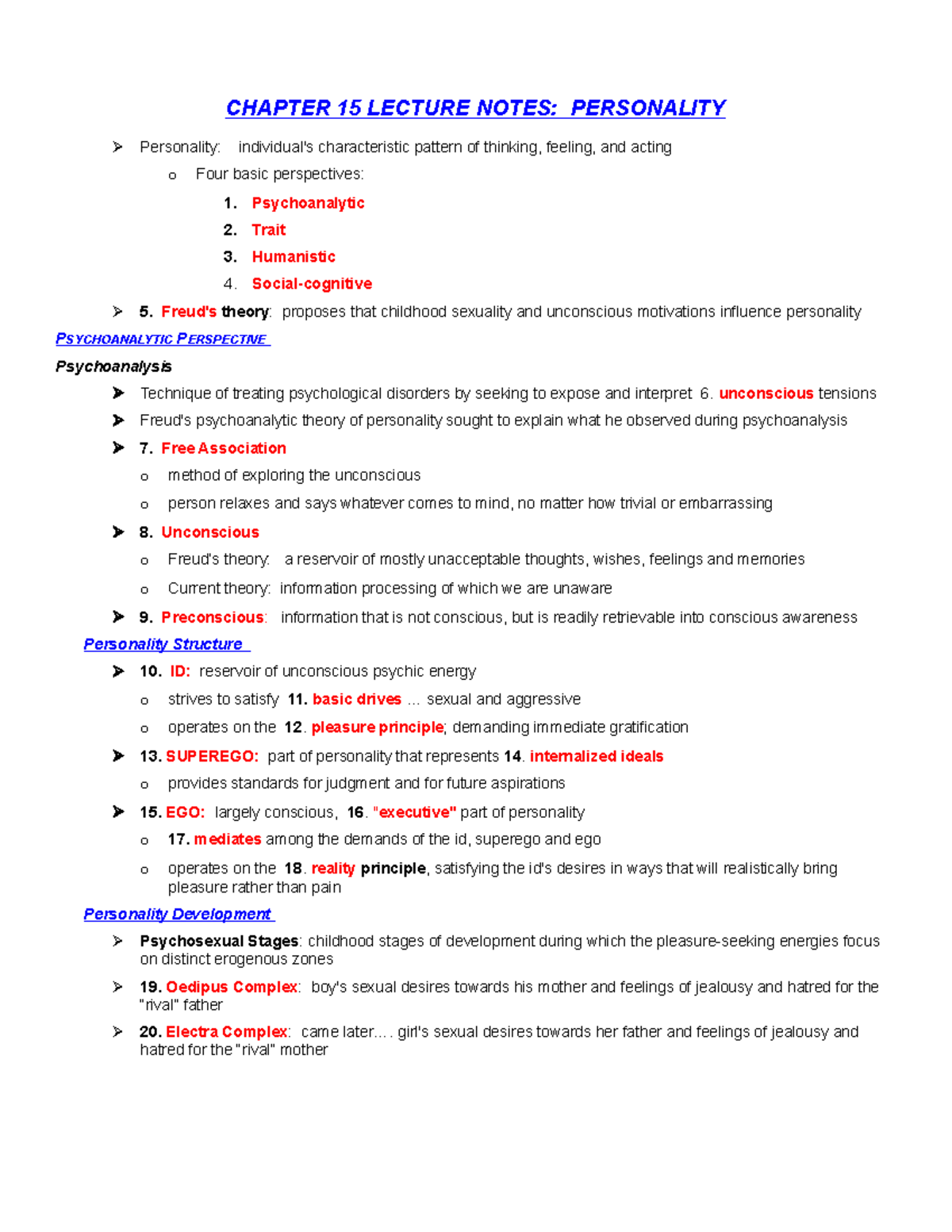 Ch15 Personality - The-Story-of-Psychology-Notes - CHAPTER 15 LECTURE ...