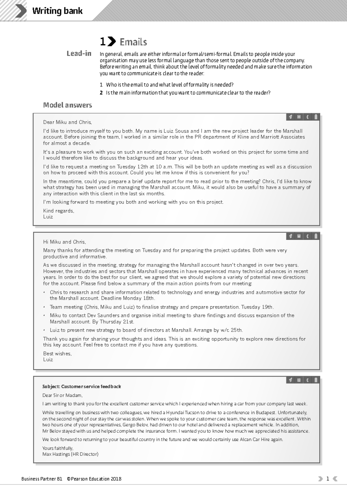 Bus Part B1 Writing Bank - 1 Emails In general, emails are either ...