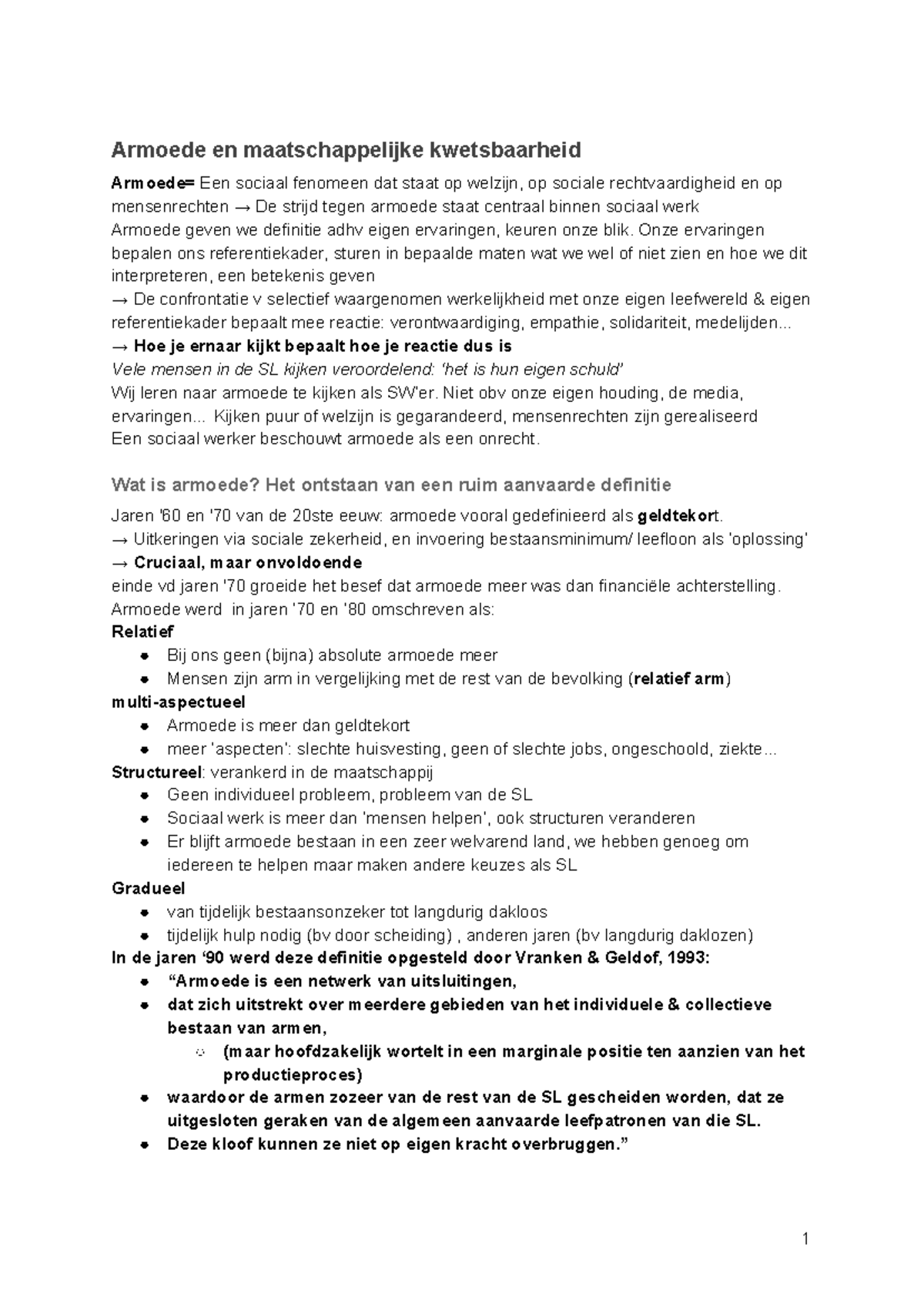 Diva's samenvatting - Armoede en maatschappelijke kwetsbaarheid Armoede= Een sociaal fenomeen ...