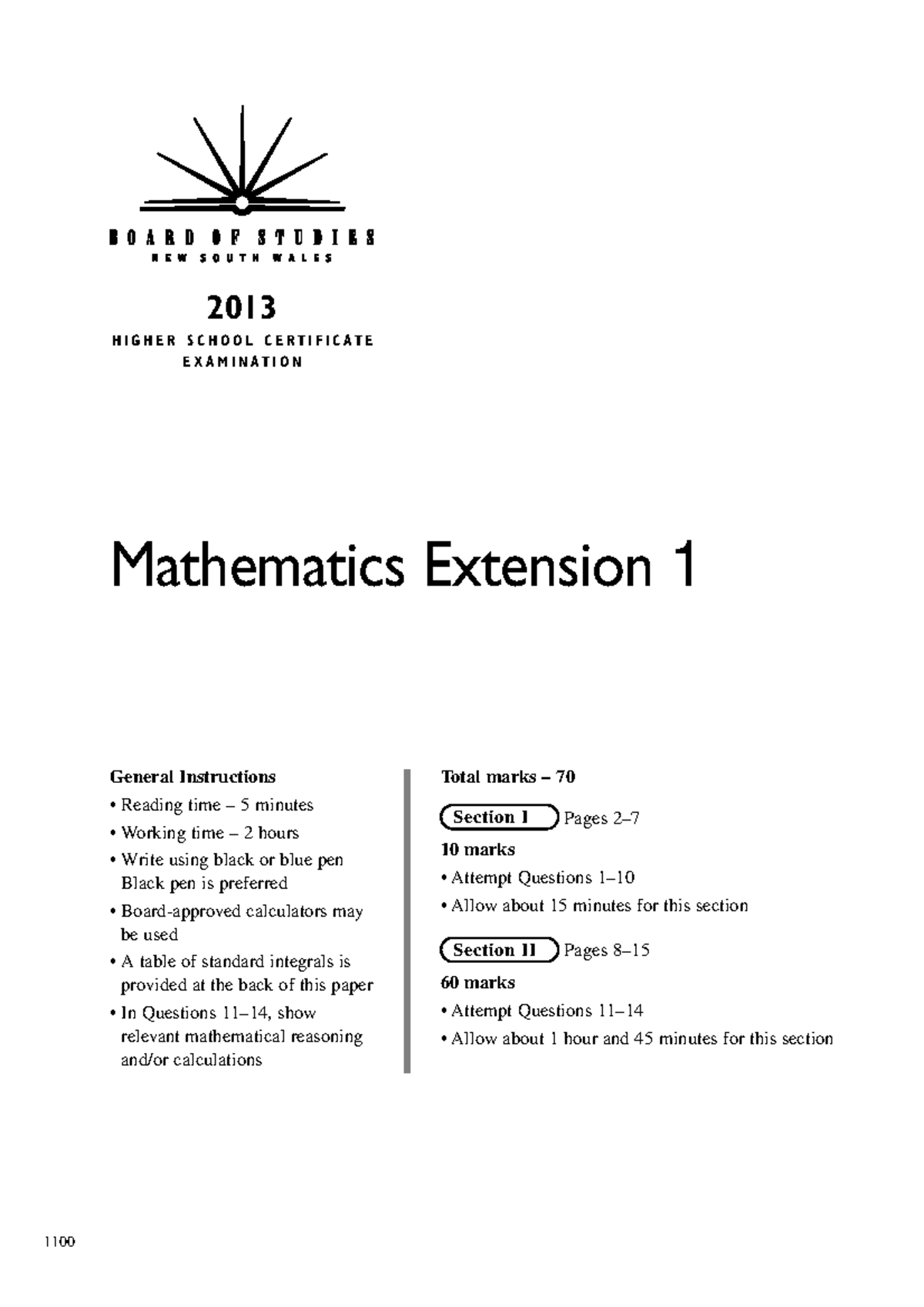 2013 hsc maths ext 1 - Hi this is hsc - 2013 H I G H E R S C H O O L C ...