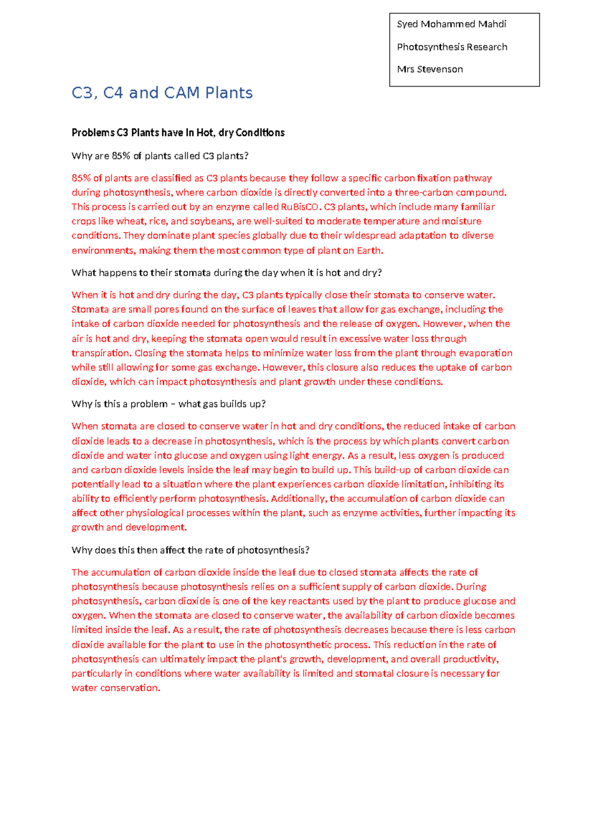 C3 c4 cam plants - IS - C3, C4 and CAM Plants Problems C3 Plants have in Hot, dry Conditions Why ...