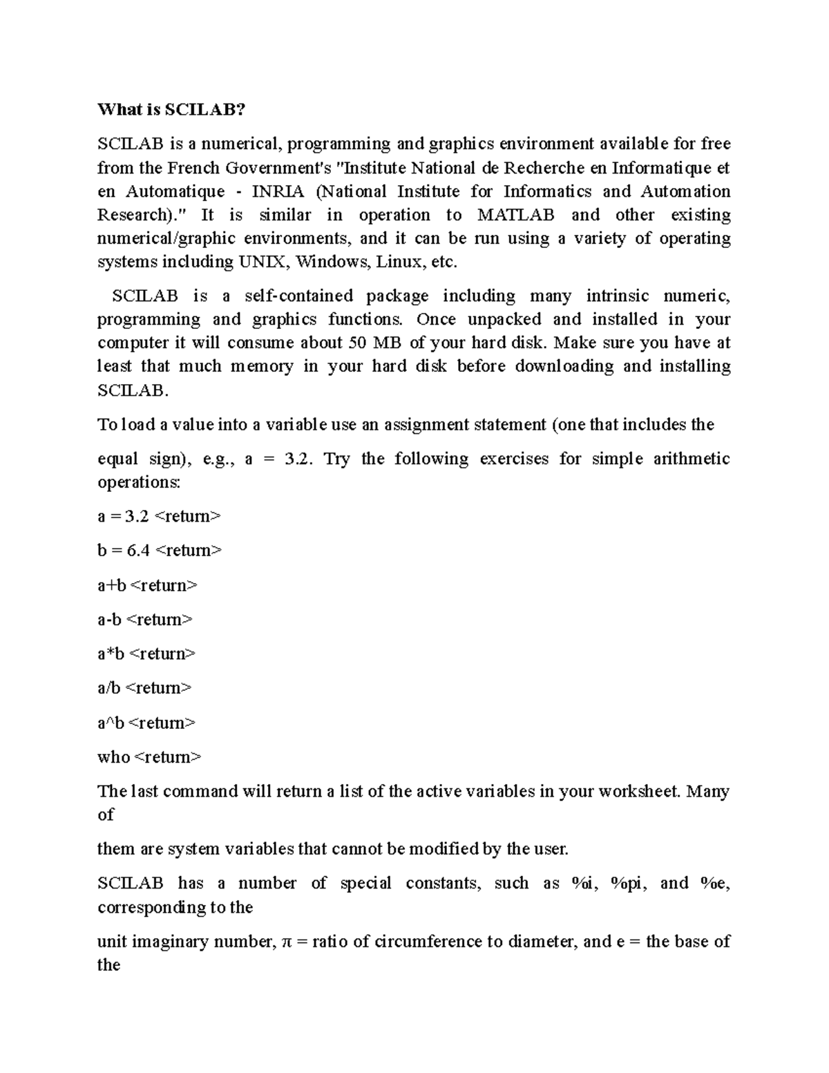 Scilab - by rohni mam - What is SCILAB? SCILAB is a numerical ...