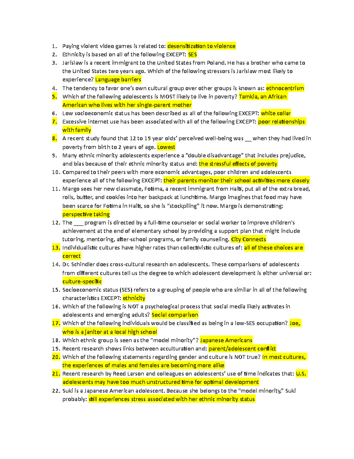 Chapter 12 Quiz - Second Quiz - Paying violent video games is related ...