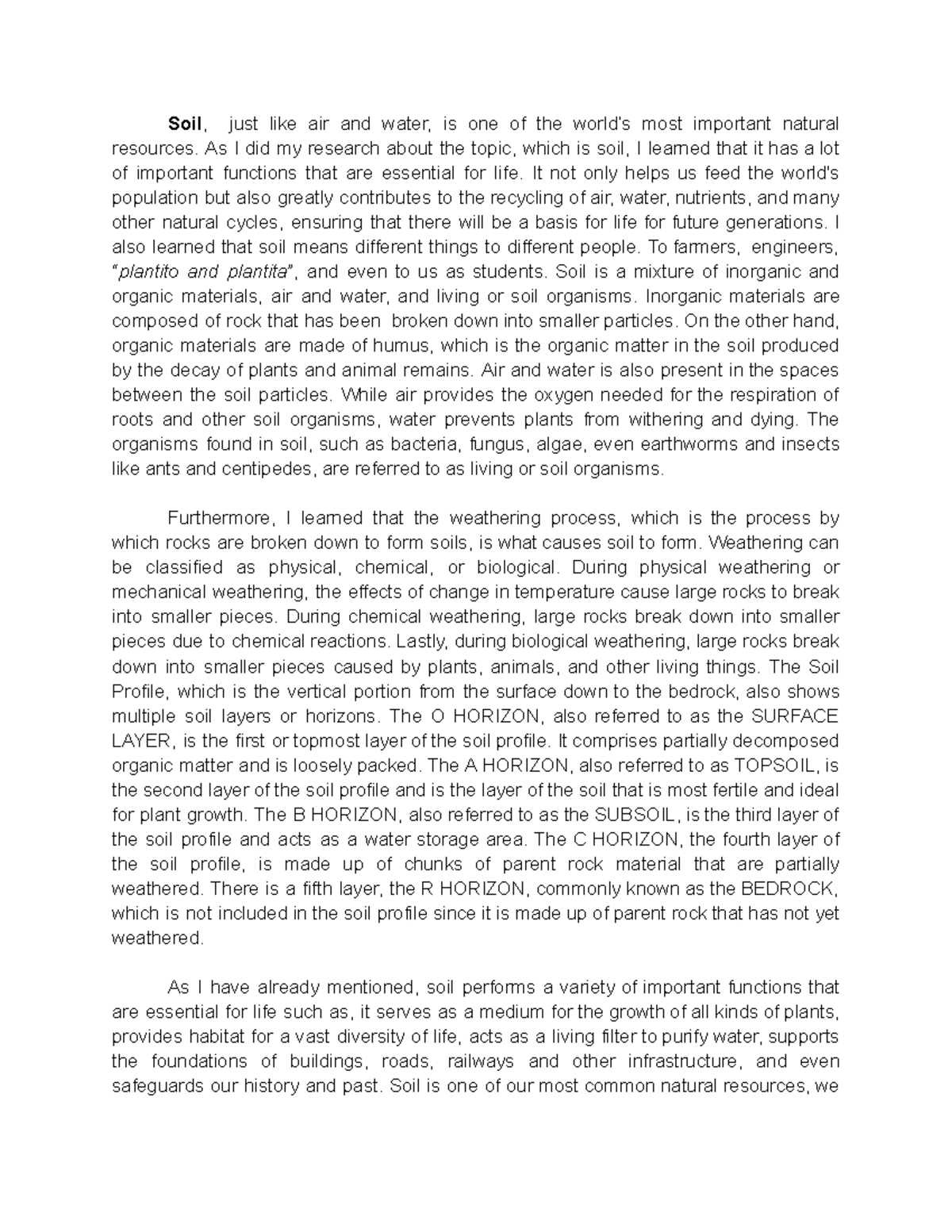 Reflective essay soil as natural resources - Soil , just like air and ...