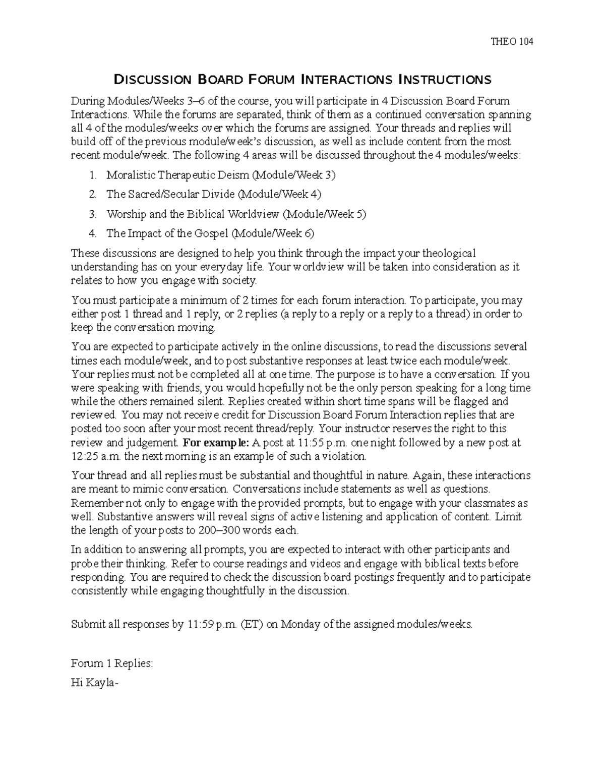 Discussion Replies - DISCUSSION BOARD FORUM INTERACTIONS INSTRUCTIONS ...