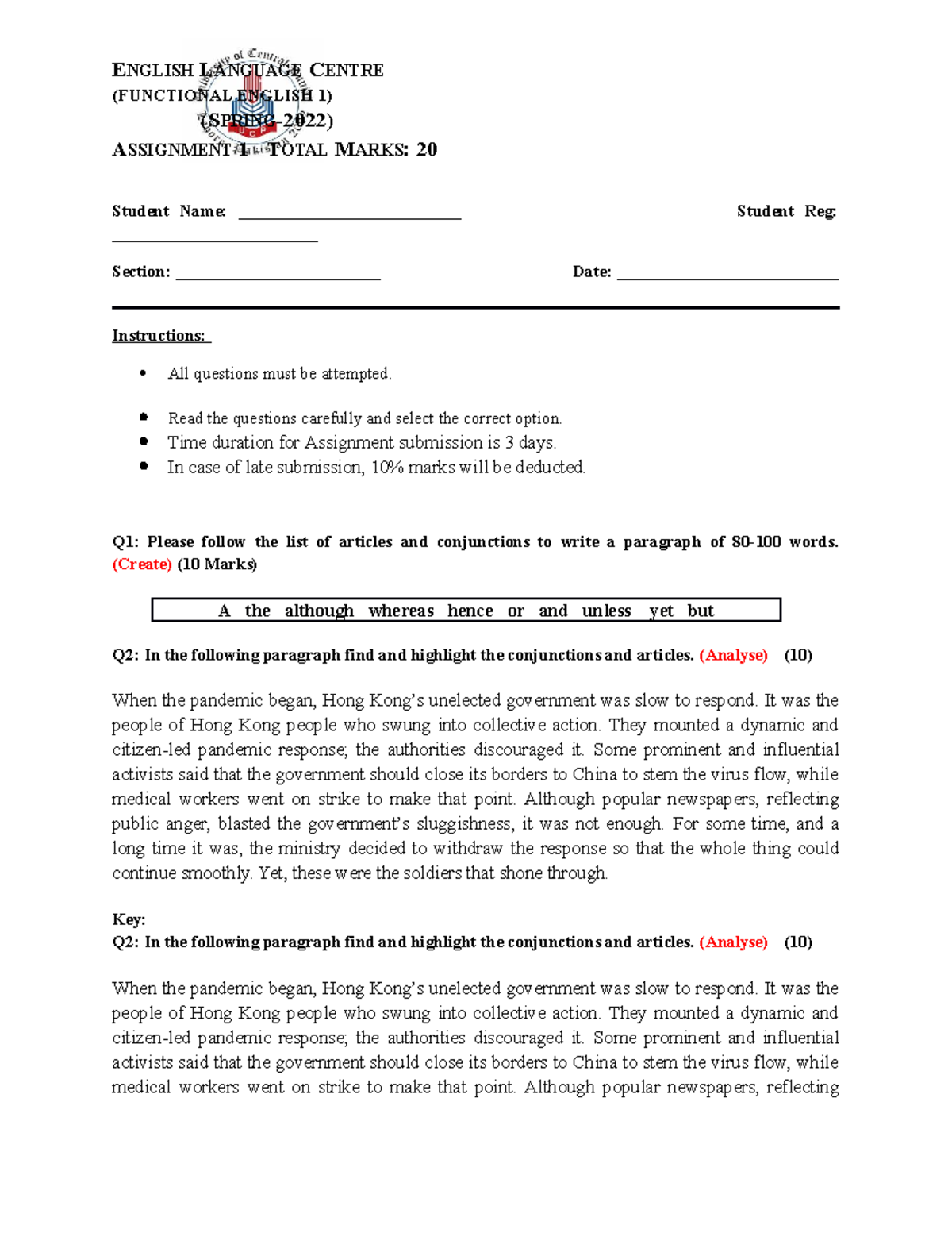 FE Assignment 1 - Basic English Writing - UCP - Studocu